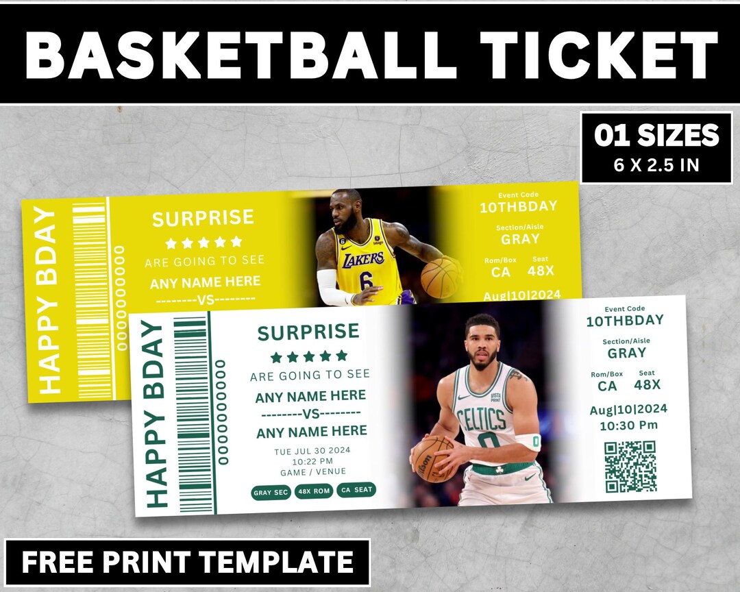 Editable Basketball Ticket, Basketball Game Ticket Gift, Basketball ...