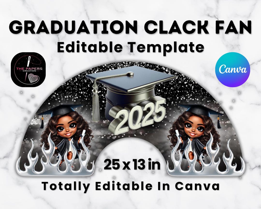 Graduation Clack Hand Fan Template 2025: Editable DIY Design (PDF ...
