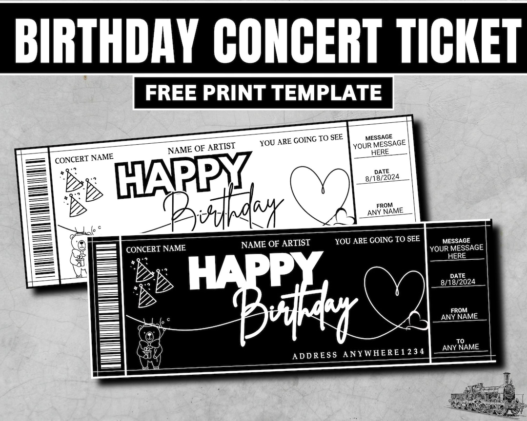 Birthday Gift Concert Ticket Template, Printable Gift Voucher ...