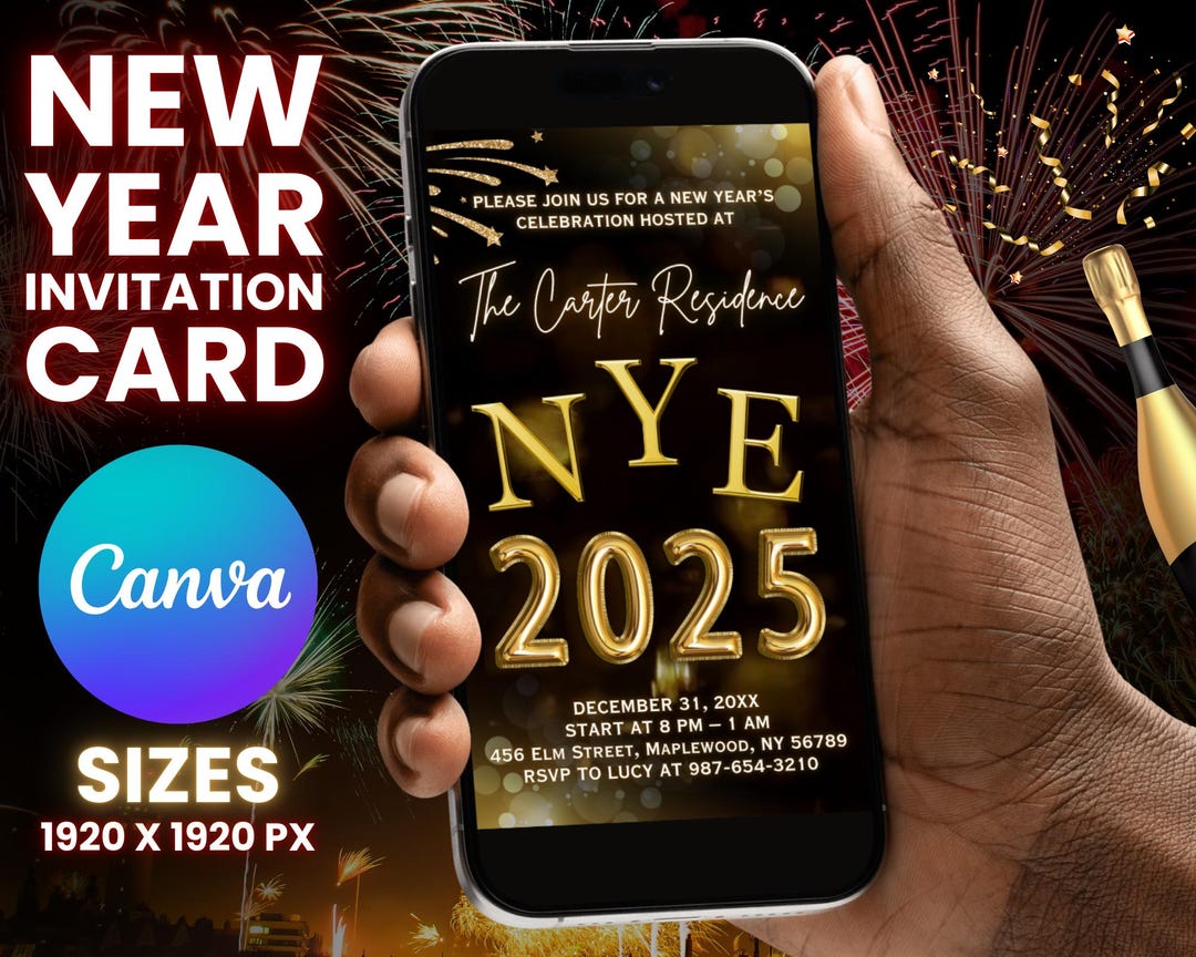 Editable New Year Invitation, 2025 New Year Invitation, NYE 2025 ...