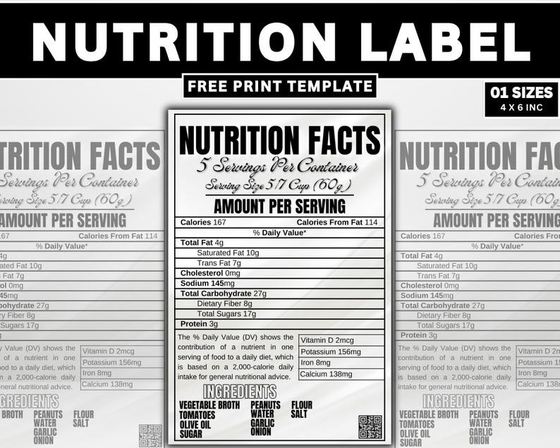 Nutrition Facts, Nutritional Customizable Label, Editable Nutrition ...