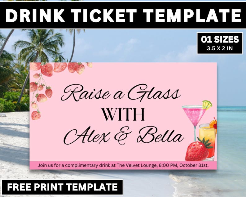 Drink Ticket Template, Printable Drink Template, Drink Tickets for ...