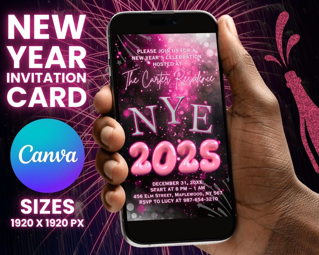 Digital NYE 2025 Invitation, Electronic New Years Eve Party Invite ...