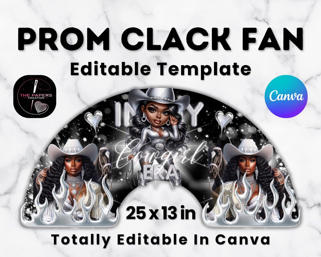 Cowgirl Prom Clack Fan Template: Editable Design (digital Download) - Etsy