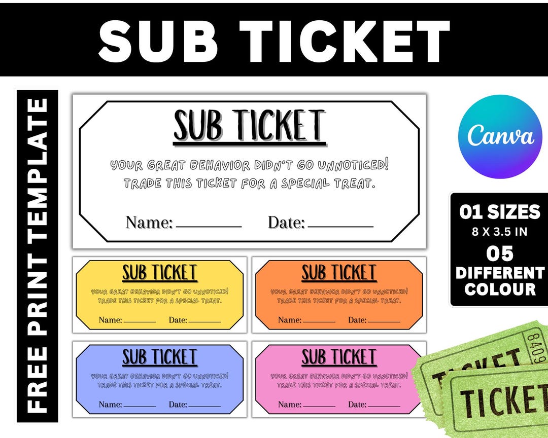 Sub Tickets | Printable Classroom Management Incentives | Instant ...
