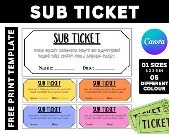 Sub Tickets Printable Classroom Management Incentives Instant Download ...