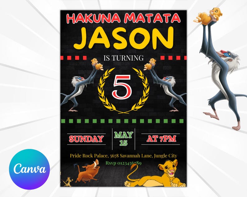 Lion King Birthday Invitation, Simba Invite, Printable Editable Party ...