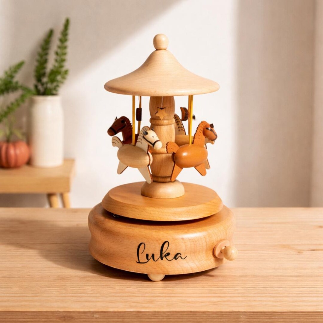 Custom Name Wooden Carousel Music Box – Personalized Baby Gift ...