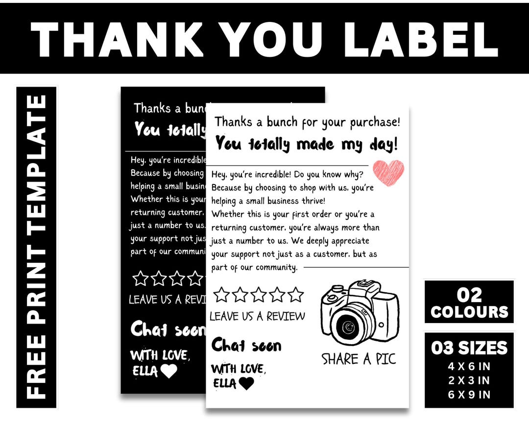 Thank You Thermal Label, Thank You Label Template, Thank You Sticker ...