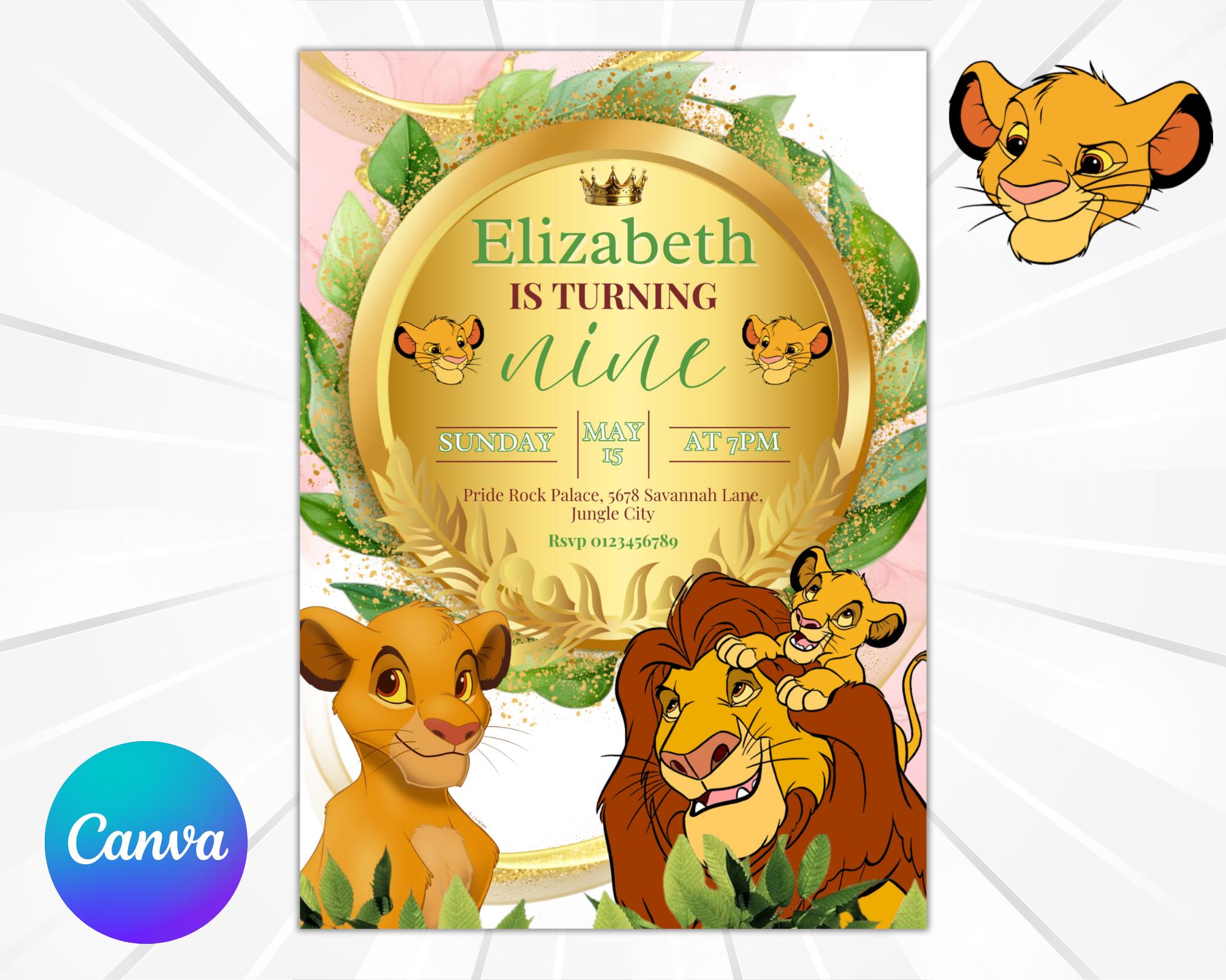 Simba Baby Shower Digital Invitation Lion King Digital Template Simba ...