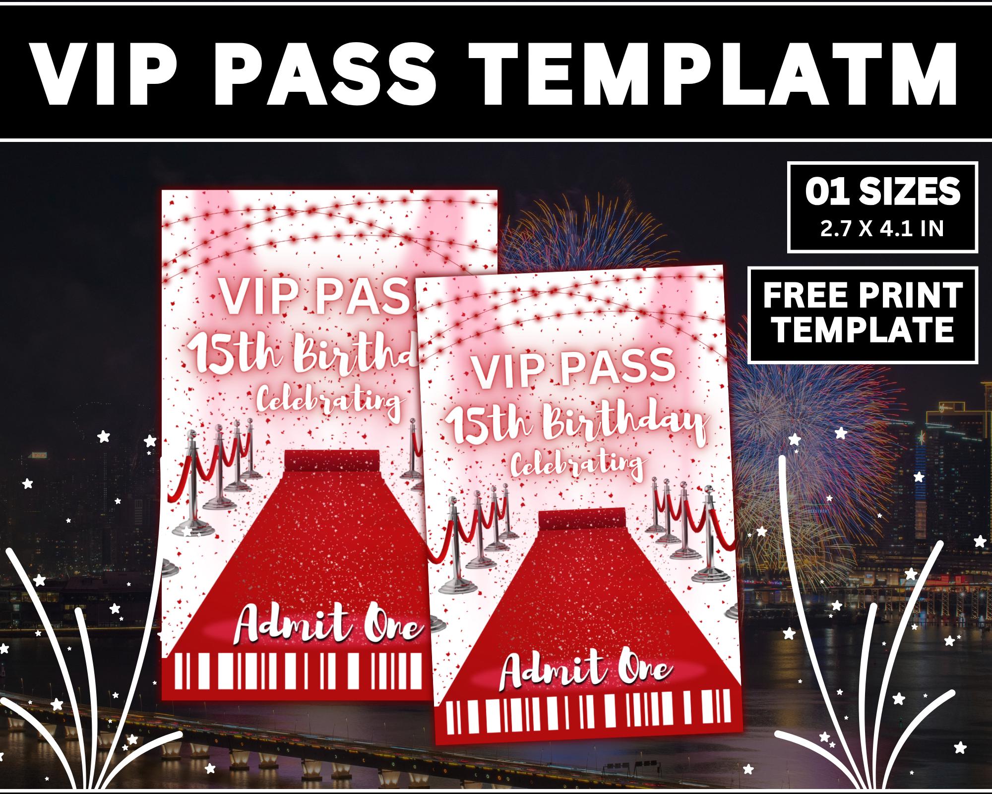 Editable Vip Pass Party Template, Hollywood Vip Pass Party Card Invite ...
