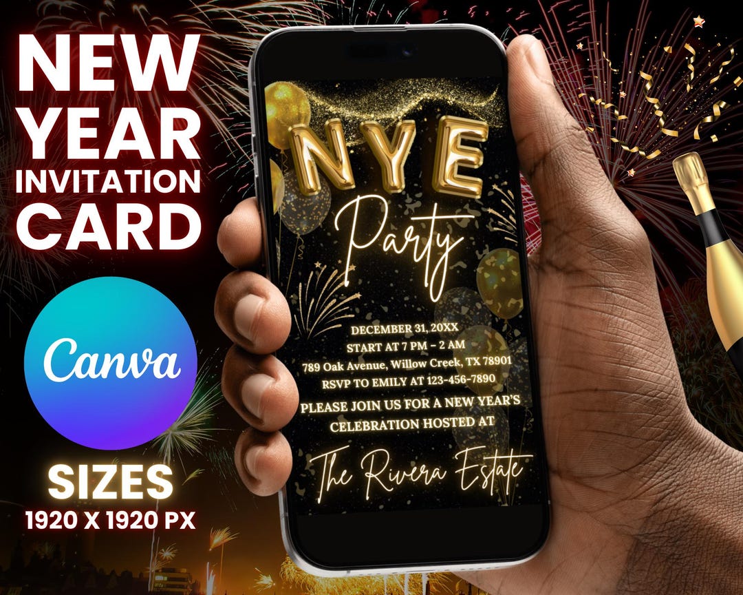 Editable New Year Invitation, 2025 New Year Invitation, NYE 2025 ...