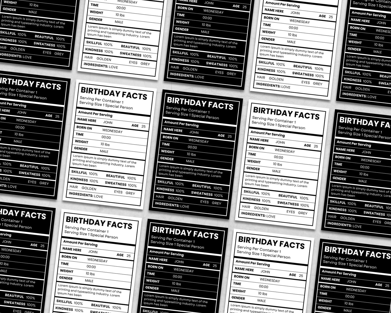 Editable Birthday Nutrition, Nutrition Facts, Nutrition Label Template ...