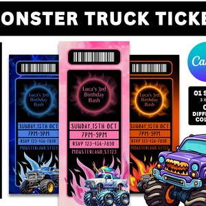 EDITABLE Monster Truck Ticket Birthday Invitation,trucks Birthday ...
