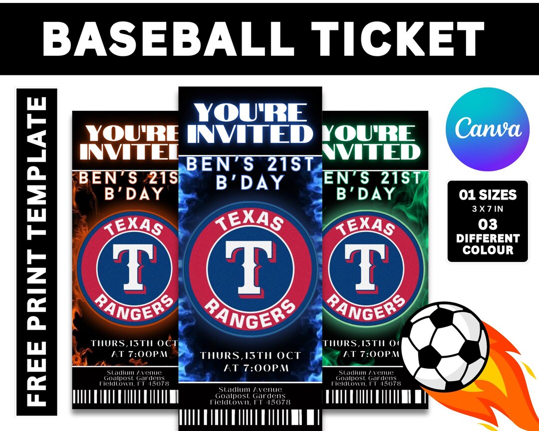 Texas Rangers Birthday Ticket Customizable Invitation, Rangers Baseball ...