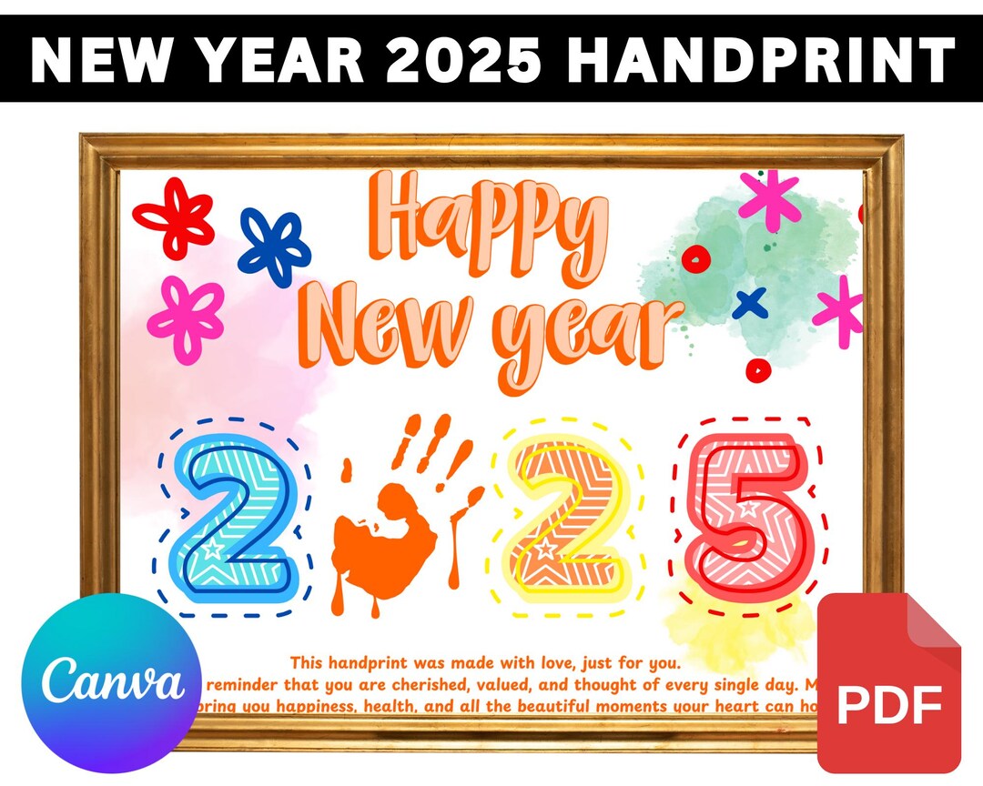 New Years Handprint Art, New Year's Eve Printable Craft, Printable ...