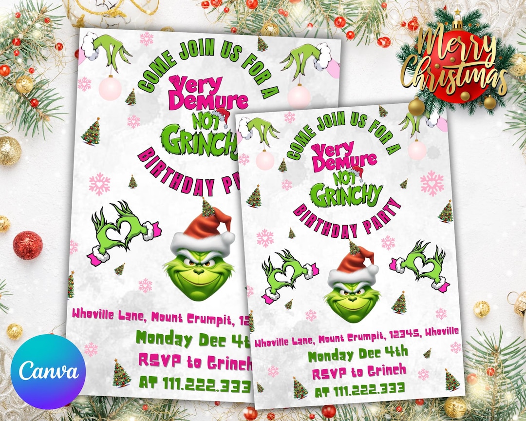 Editable Grinch Birthday Invitation Merry Grinchmas Invitation Grinch ...