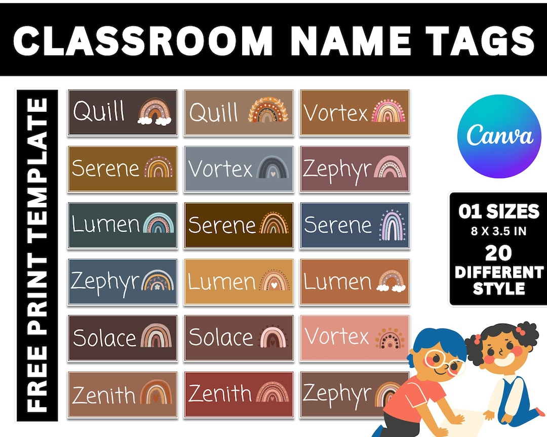 Earthy Boho Rainbow Student Desk Plates Classroom Name Decor Plates ...