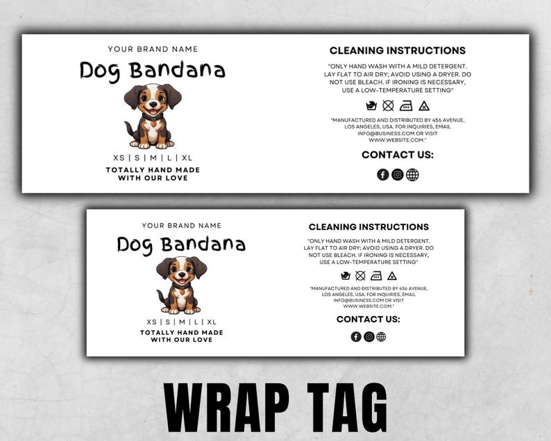 Editable Dog Bandana Label Template, Fold Over Tag, DIY Pet Bandana ...