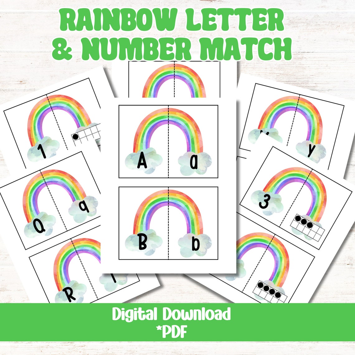 St. Patrick's Day Rainbow Letter and Number Match (PDF Printable) - Etsy