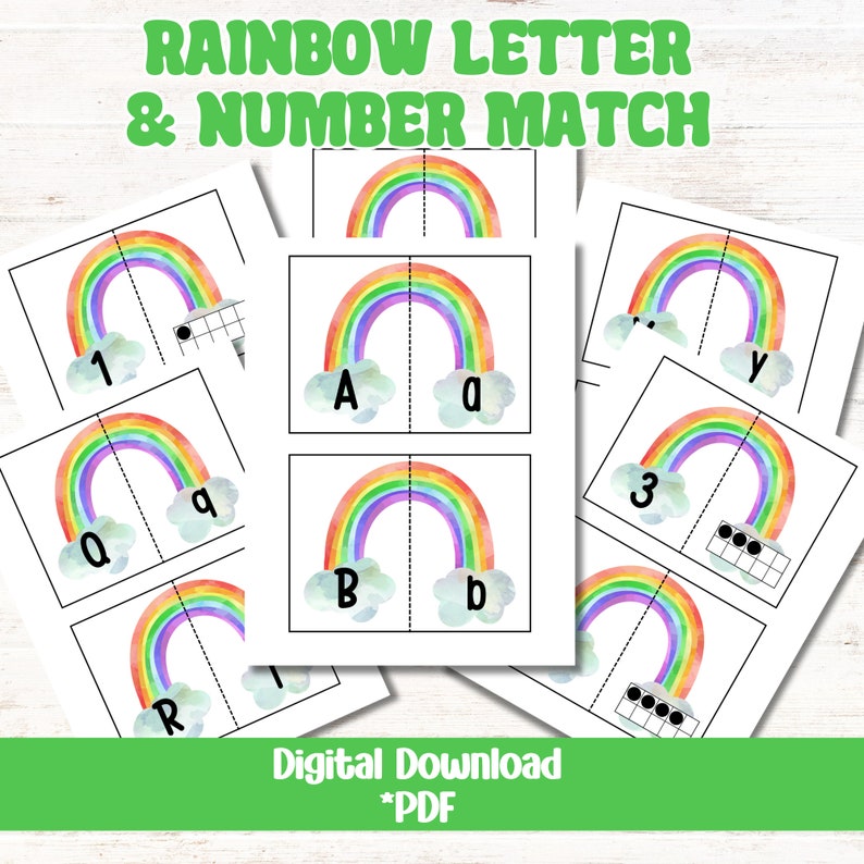 St. Patrick's Day Rainbow Letter and Number Match (PDF Printable) - Etsy
