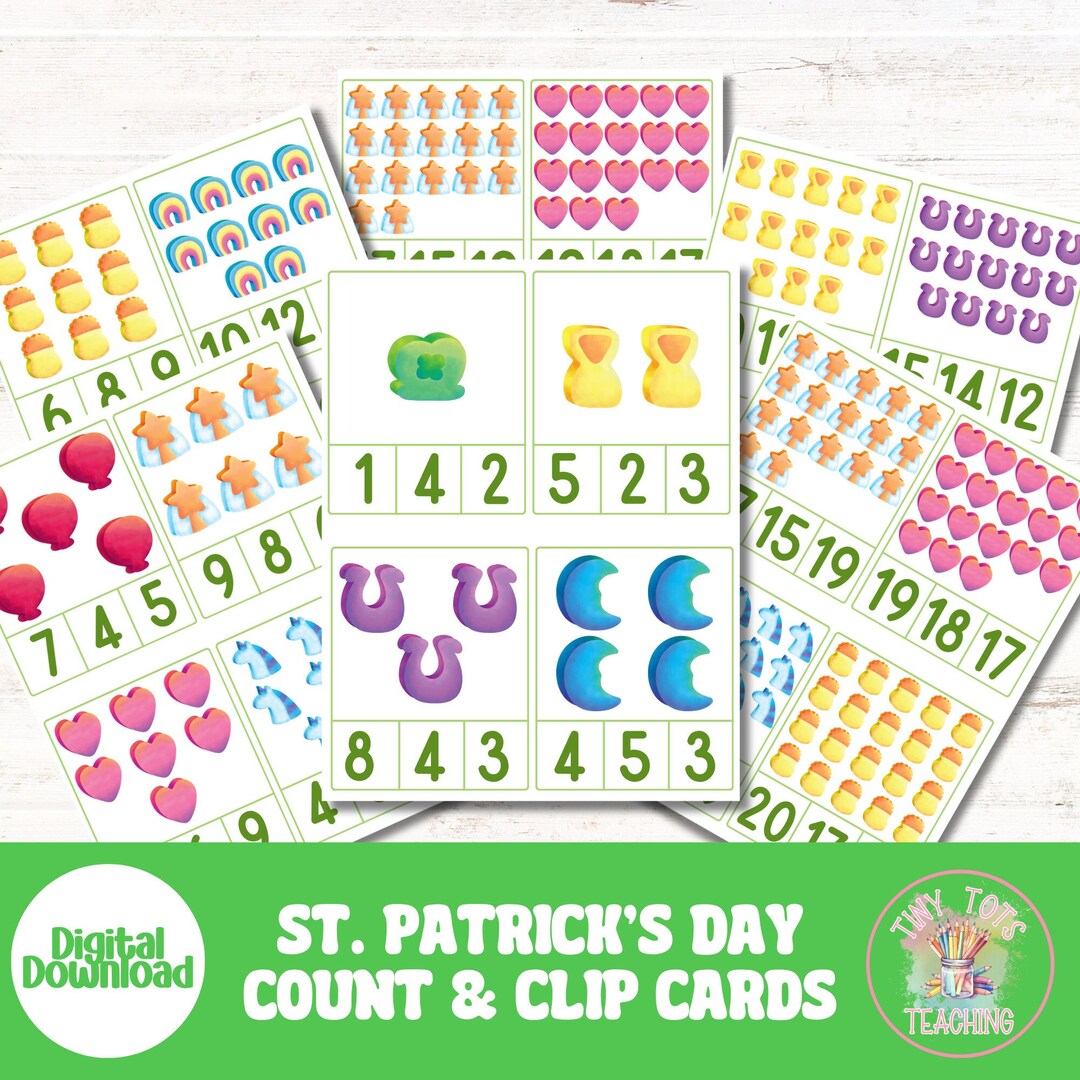 St. Patrick's Day Count and Clip Cards, Preschool Printable, Preschool ...