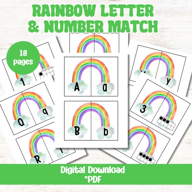 St. Patrick's Day Rainbow Letter and Number Match (PDF Printable) - Etsy