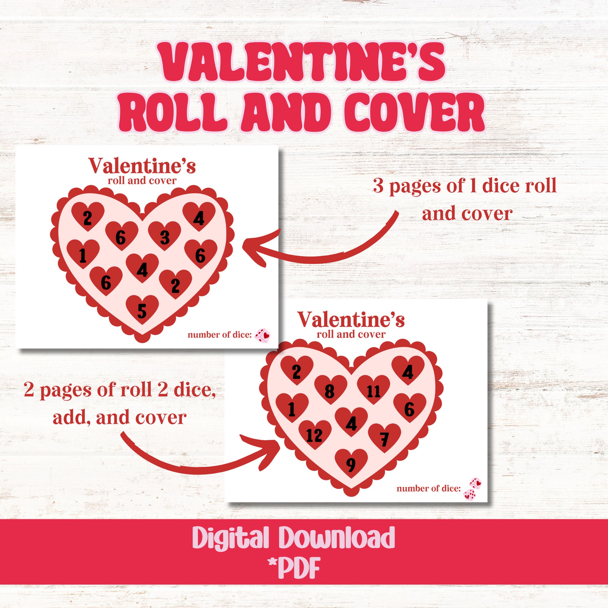 Valentine's Roll and Cover, Preschool Curriculum, Valentine's Day ...