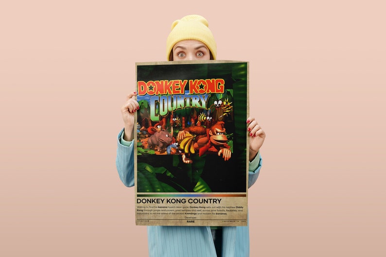 Donkey Kong Country Poster, Gaming Posters, 4 Color, Retro Game Poster ...