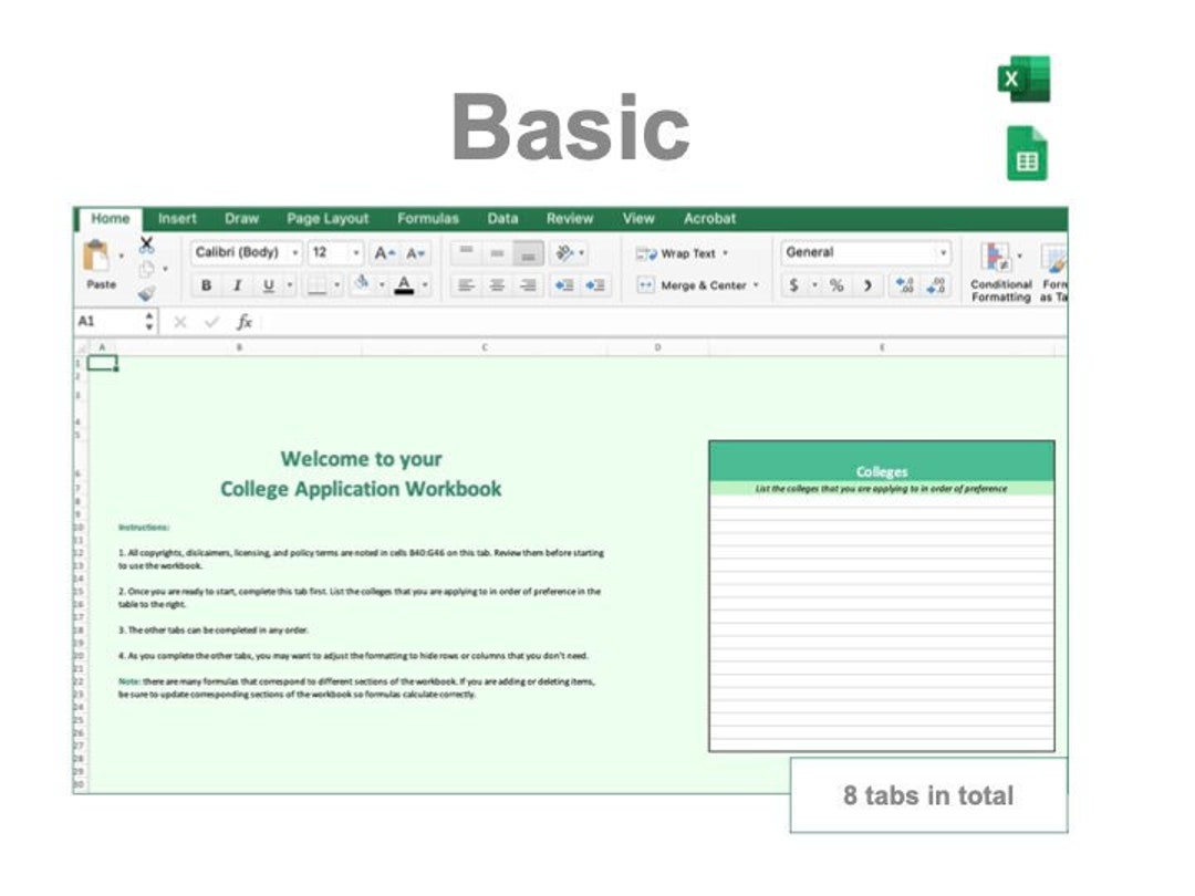 College Application Planner and Tracker basic Digital Workbook ...