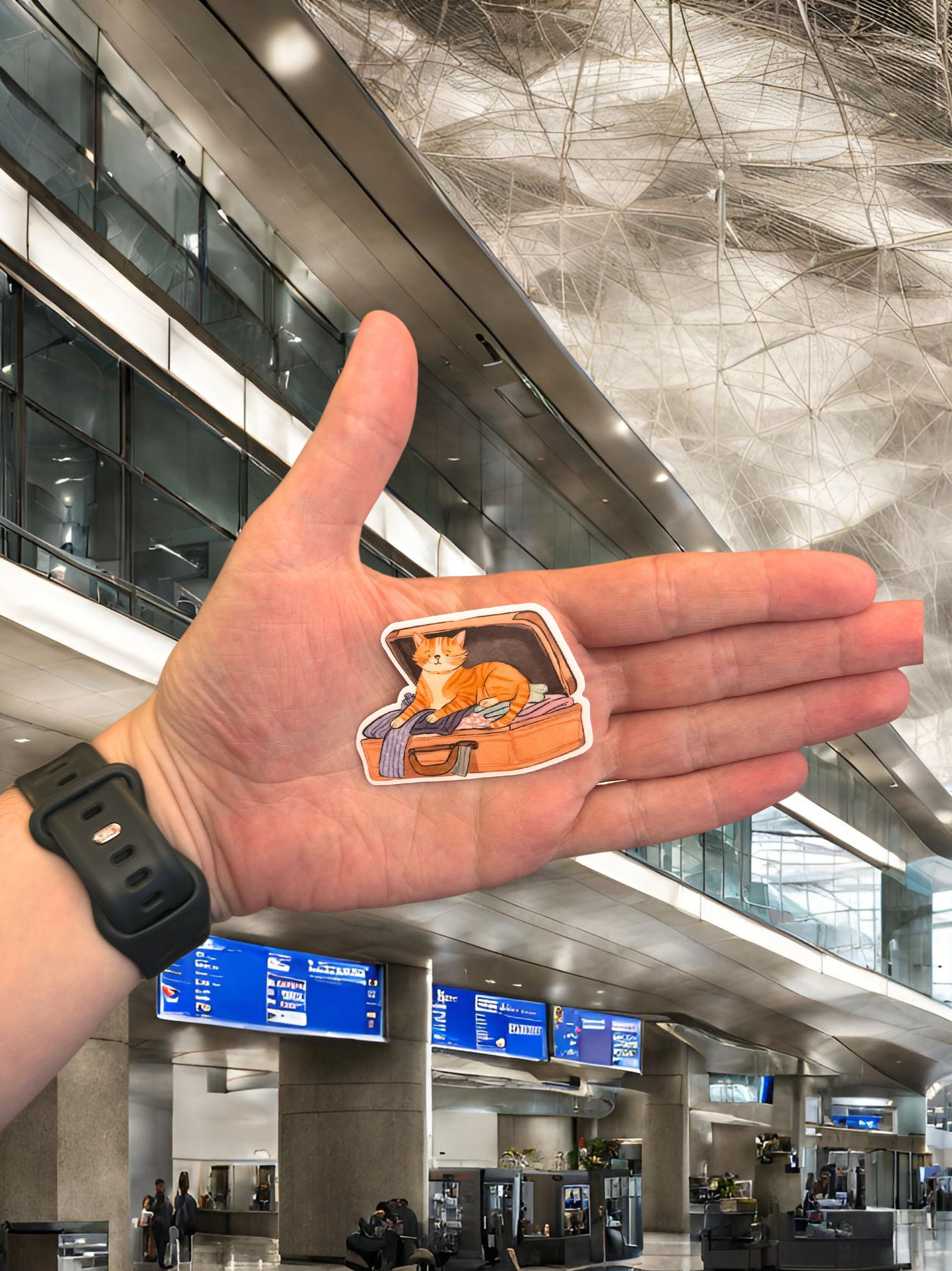 Watercolor Cat on Suitcase Vinyl Sticker | for Travel & Cat Lovers ...