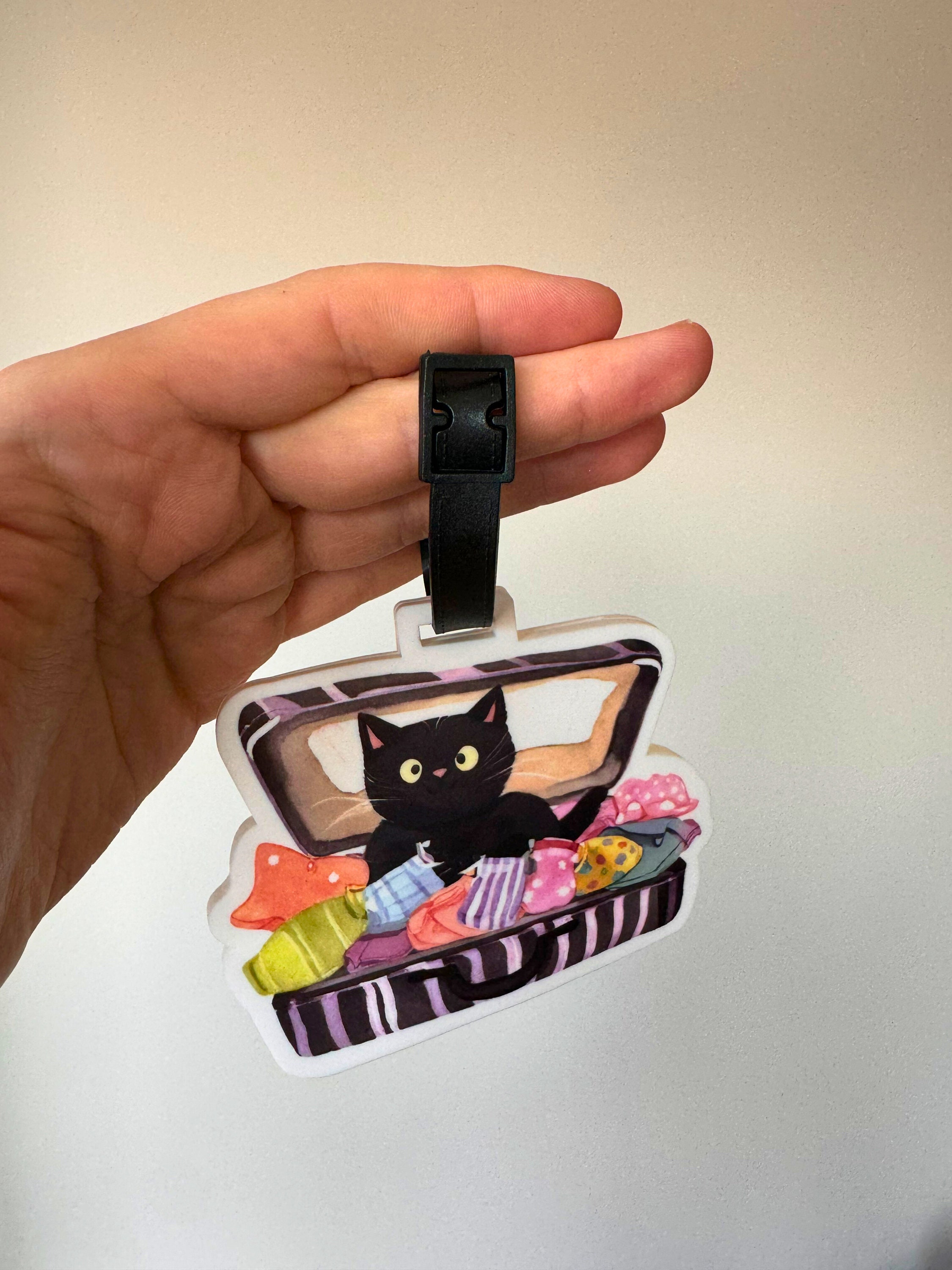 Watercolor Cat Luggage Tags, Whimsical Kitty Suitcase Art, Cat Lover ...