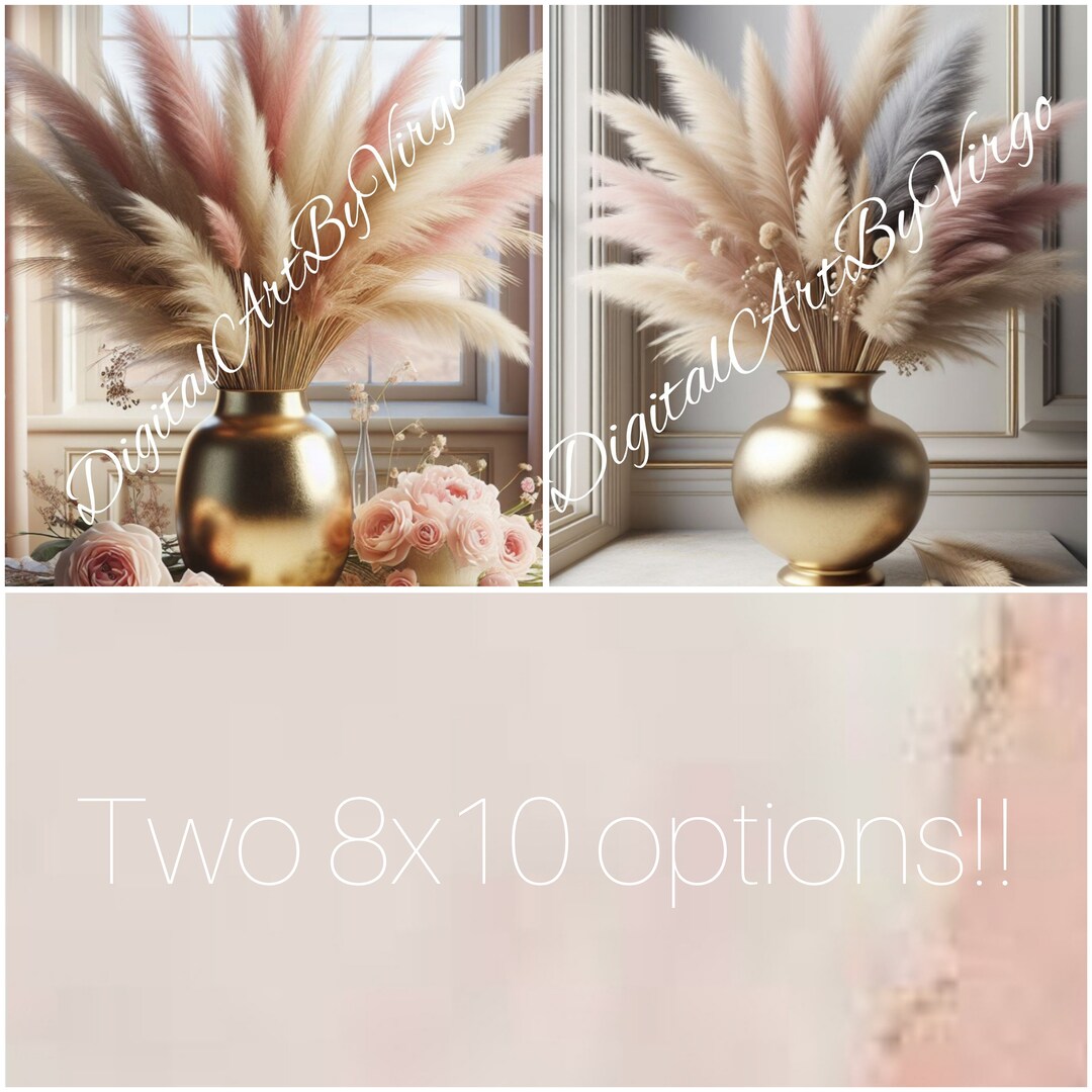Pink and Beige Pampas Grass in a Gold Vase, 2 Digital Designs. - Etsy