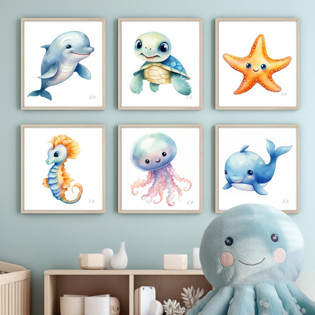 Cute Sea Animals Prints | Children Posters | Jellyfish Nursery Print ...