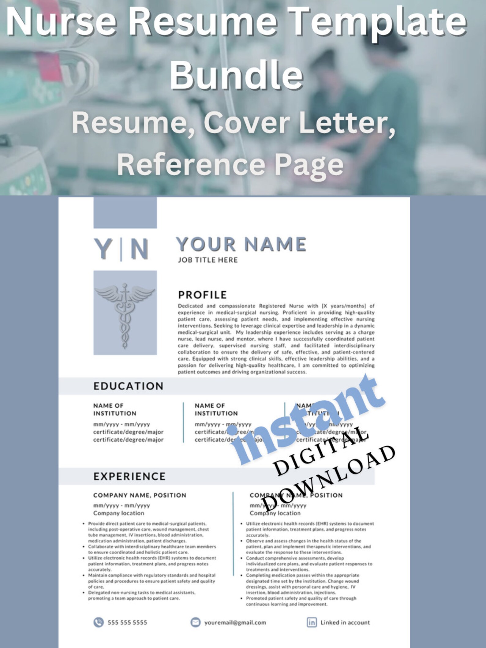 Nurse Resume Template Bundle: Modern Canva Editable Design (digital ...