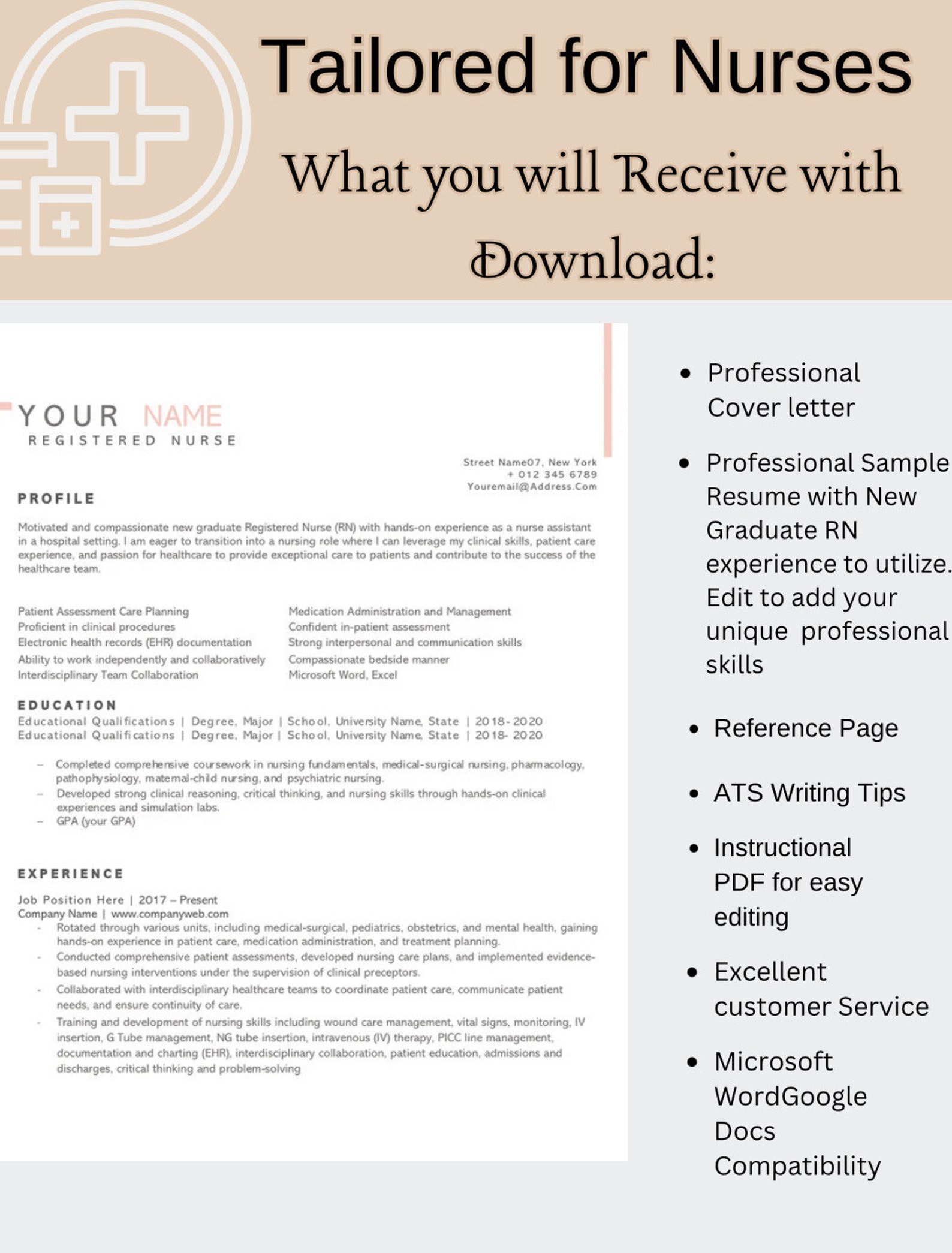New Grad Nursing Resume Template Bundle, Professionally Drafted Sample ...