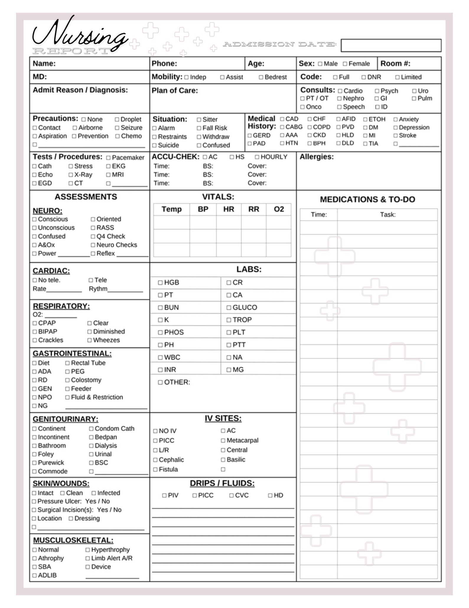 Nursing Health Assessment Template Bundle: SBAR, HA, Colorful Nurse ...