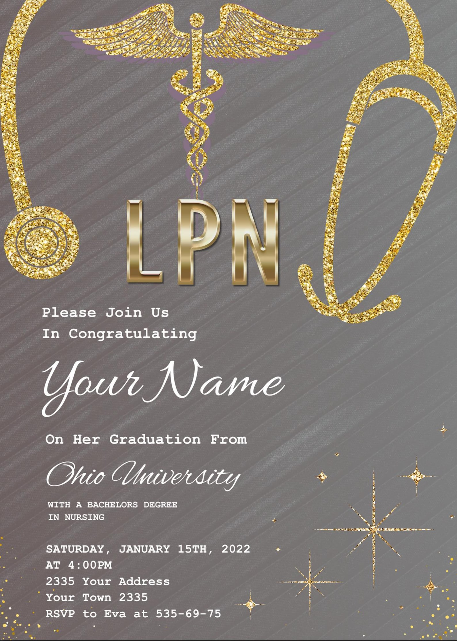 Nursing Graduation Invitation, LPN, Licensed Practical Nurse Graduation ...