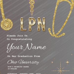 Nursing Graduation Invitation, LPN, Licensed Practical Nurse Graduation ...