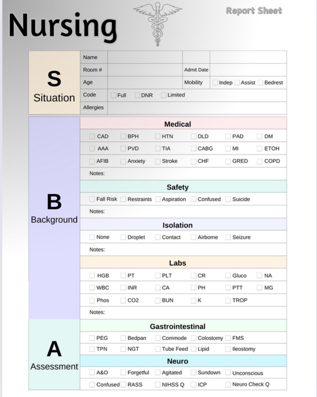 SBAR Nursing Report Template: Colorful Shift Handover Sheets (PDF) - Etsy