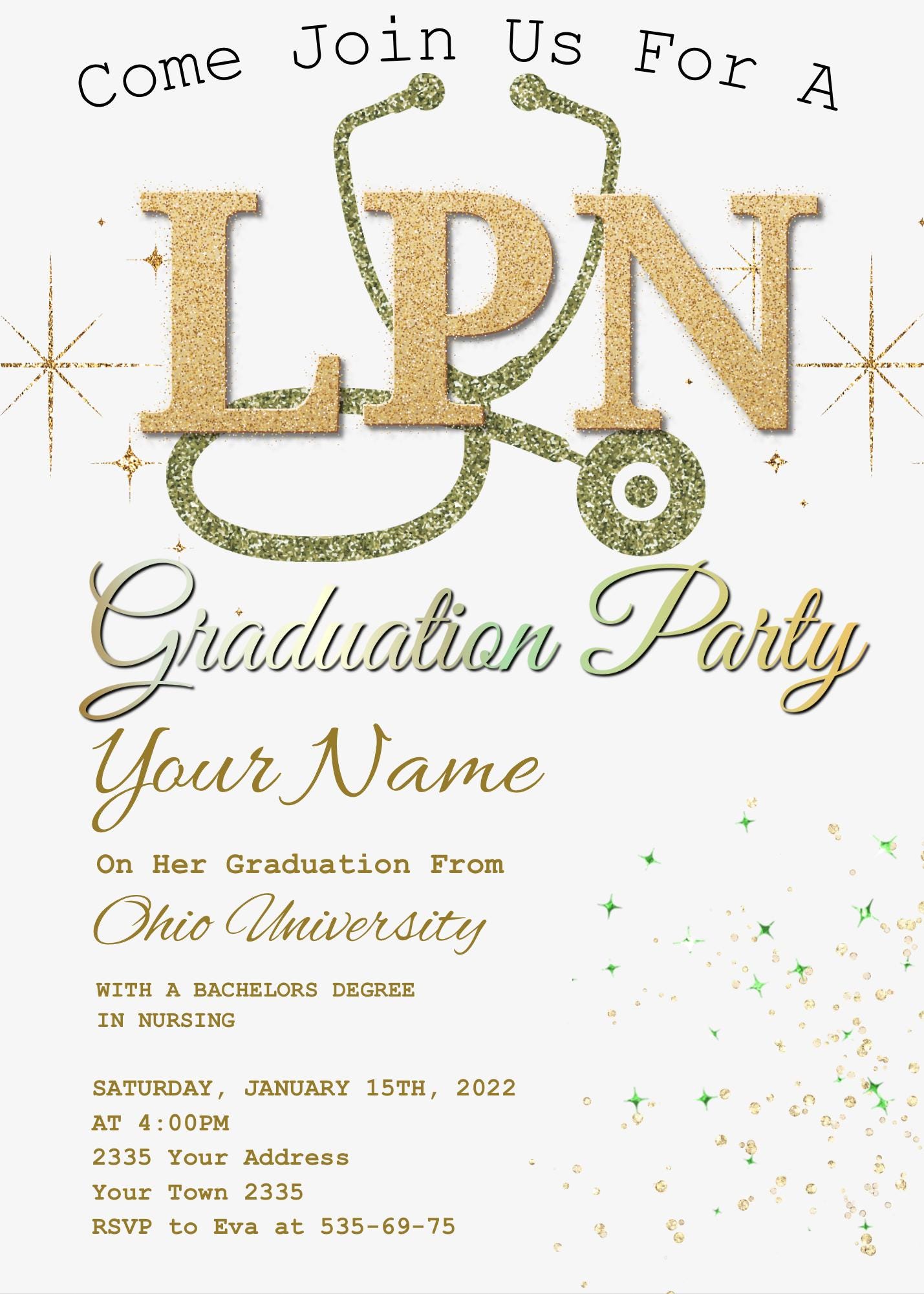 Nurse Graduation Party Invitation, LPN, Licensed Practical Nurse ...