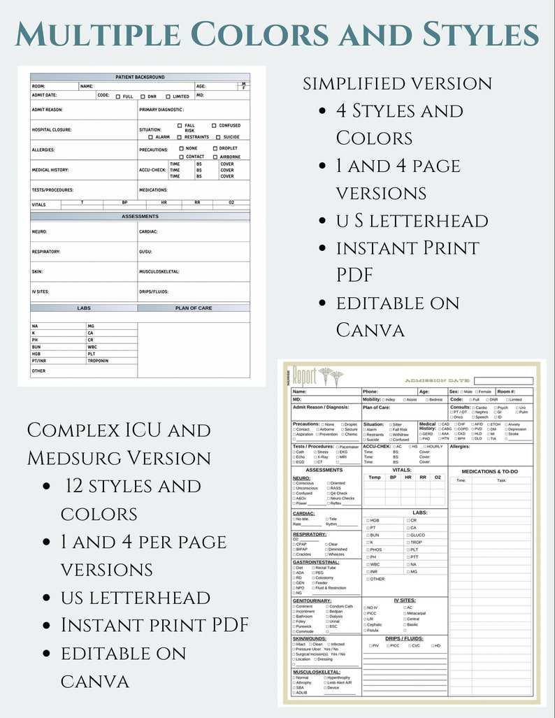 Nursing Template Mega Bundle: SBAR Nursing Report Sheets. Instant ...