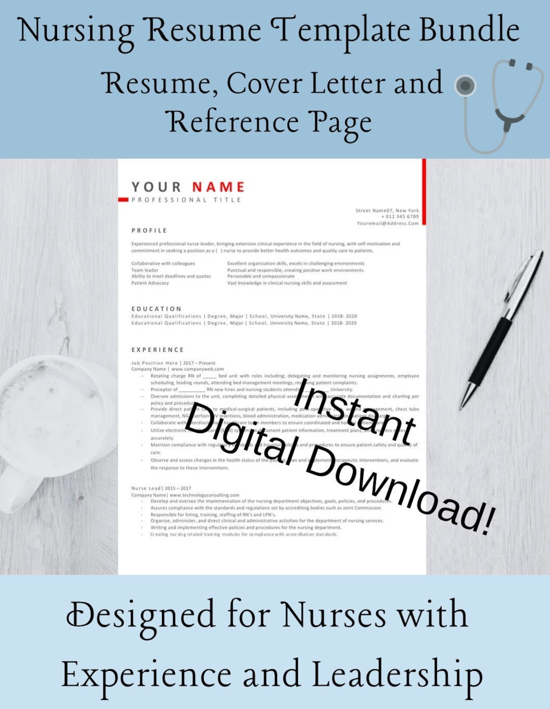 Nursing Resume Template: Digital Download. Resume, Cover Letter ...