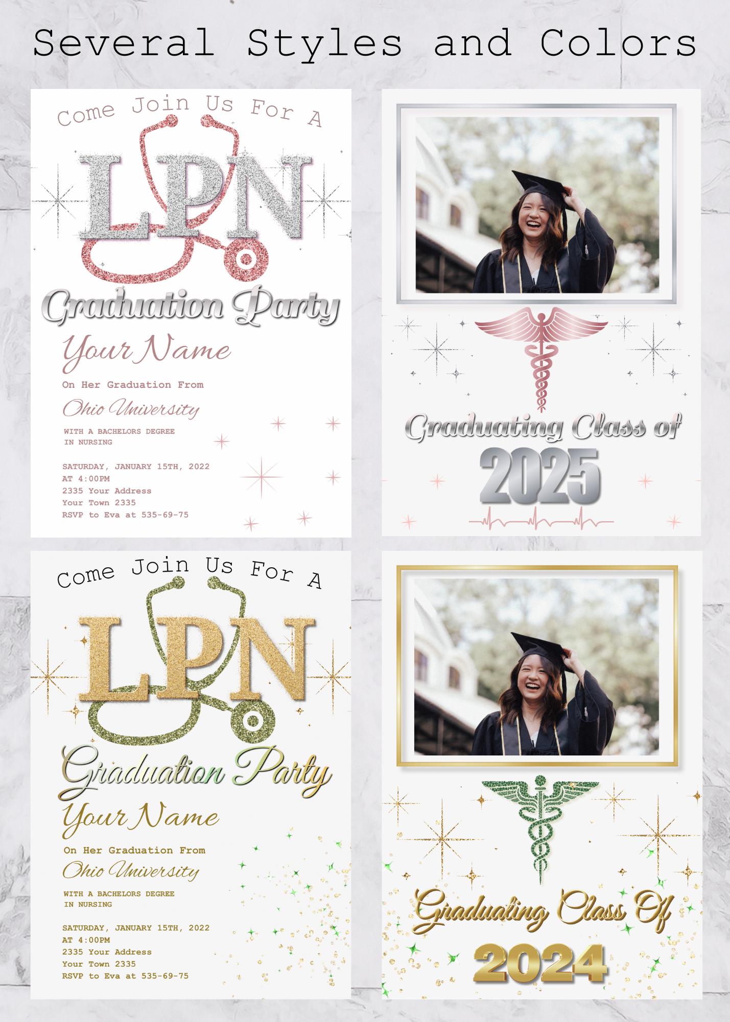 Nurse Graduation Party Invitation, LPN, Licensed Practical Nurse ...