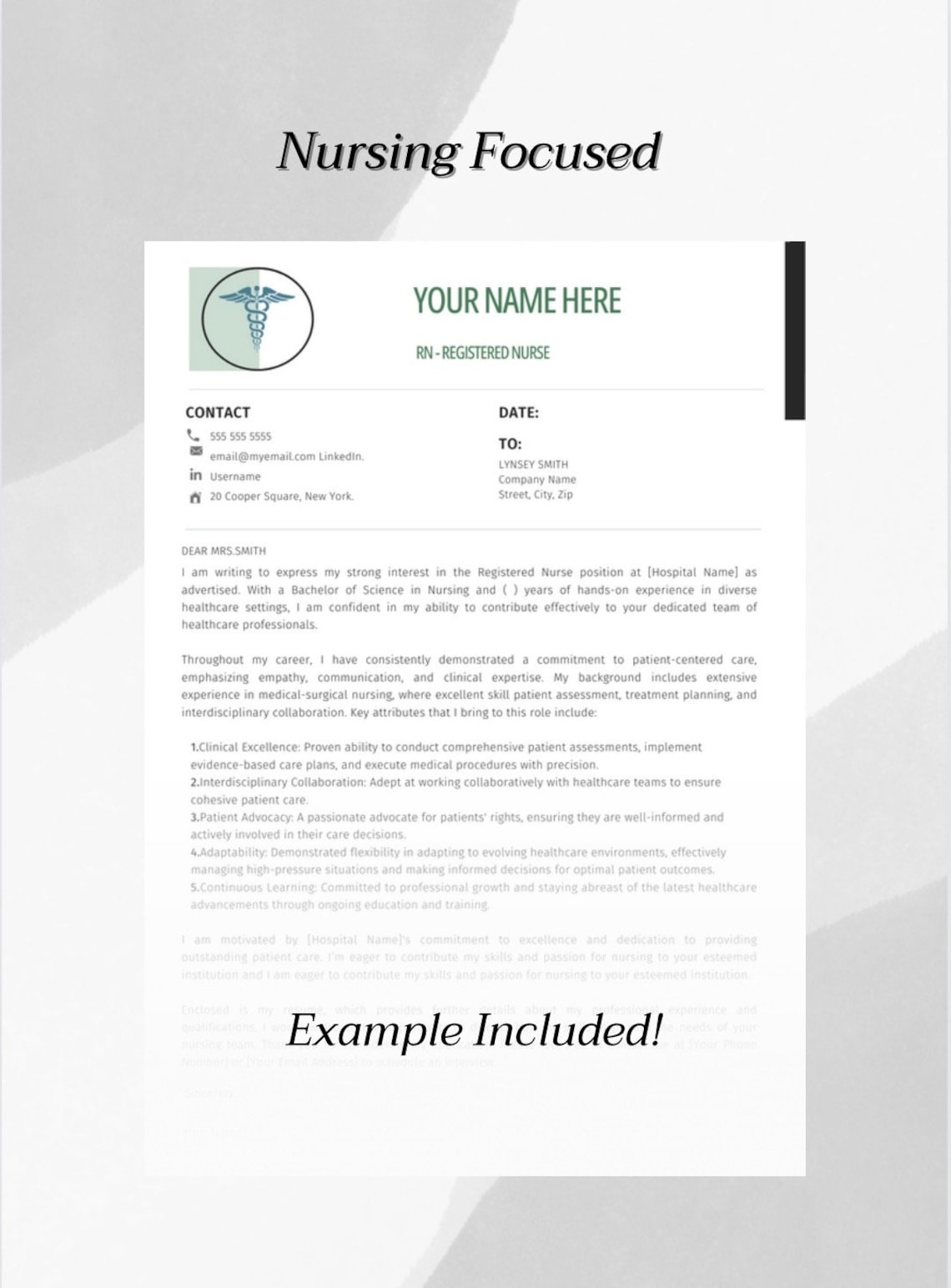Nursing Resume Template: RN Bundle Digital Download, Editable, With ...