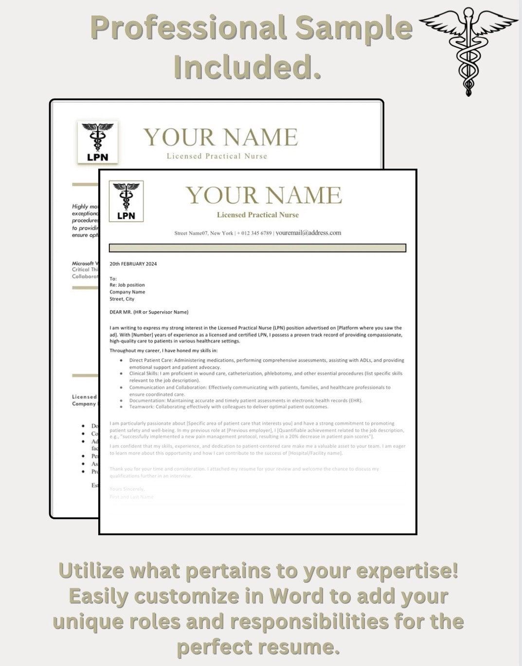 Nursing Resume Template: ATS Friendly for LPN. Cover Letter, Resume ...