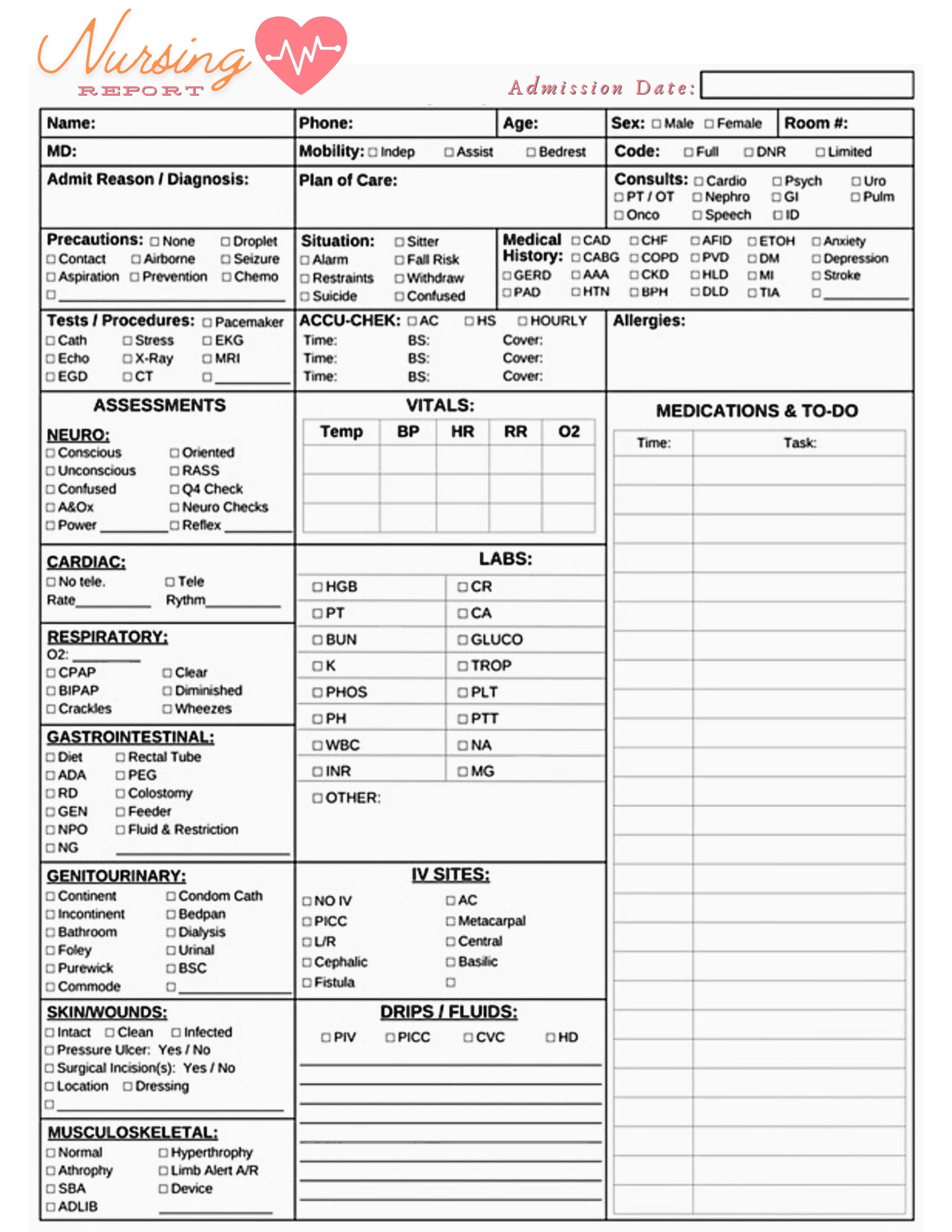 Nursing Report Sheet Templates - Colomboalumni.org