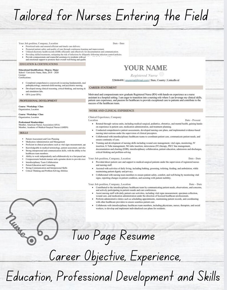 New Grad Nursing Resume Template Bundle: Cover Letter & Reference ...