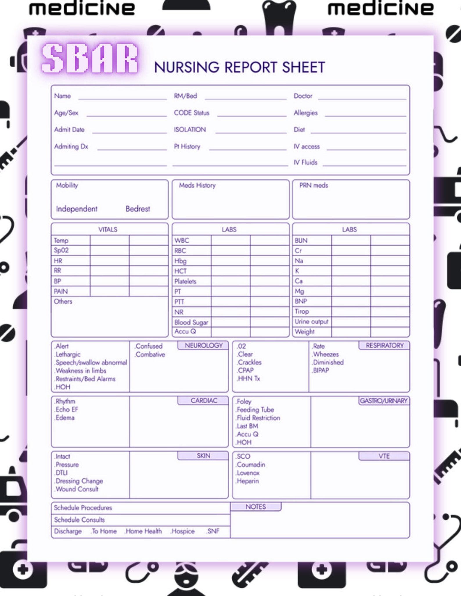 SBAR Nursing Report Template: Colorful Shift Handover Sheets (PDF) - Etsy