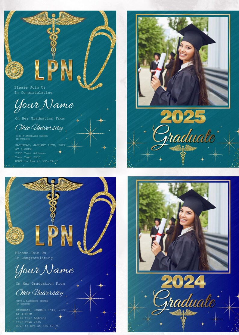 Nursing Graduation Invitation, LPN, Licensed Practical Nurse Graduation ...